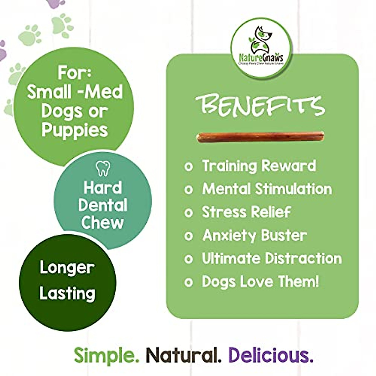 Nature Gnaws Small Bully Sticks for Dogs - Premium Natural Beef Bones - Thin Long Lasting Dog Chew Treats for Light Chewers & Puppies - Rawhide Free - 6 Inch (5 Count)