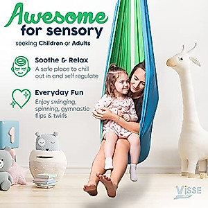 Sensory Swing for Kids Indoor Outdoor & 360° Hardware - Calming Sensory Joy Swing for Kids & Adults up to 220 LB - Helps with ADHD/ADD, Autism, Sensory Processing Disorder - Reversible Therapy Swing