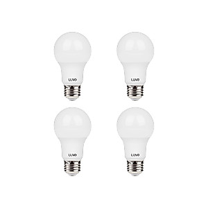 LUNO A19 Dimmable LED Bulb, 9.5W (60W Equivalent), 800 Lumens, 2700K (Soft White), Medium Base (E26),UL & Energy Star (4-Pack)