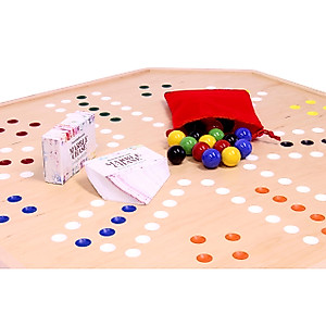 AmishToyBox.com Wooden Marble Chase (Cards N' Marbles) Board Game Set - Large 25" Wide Board - Double-Sided - Includes 1" Marbles and Playing Cards
