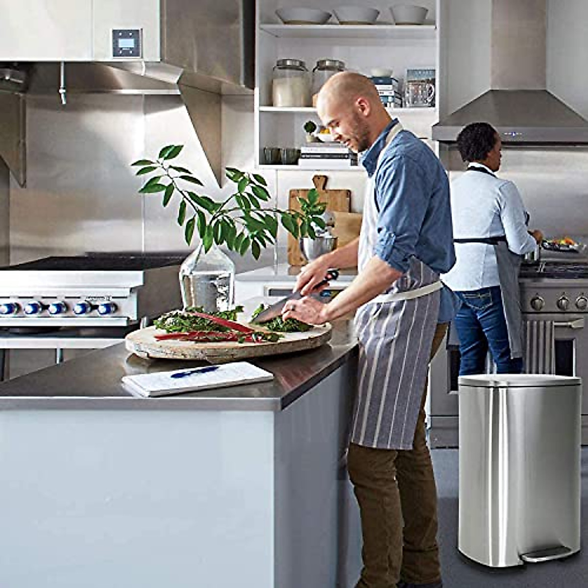 Kitchen Trash Waste Bin 13 Gallon Brushed Stainless Steel Garbage Can with Soft Slow Lid Pedal Trash Can High Capacity 50 Liter Removable Plastic Inner Bucket Large Trash Can for Home Office