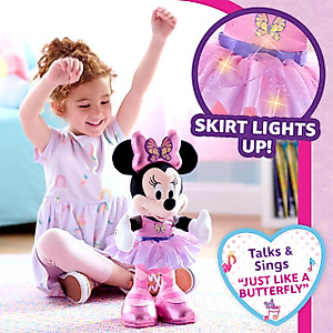 Just Play Minnie Disney Junior Mouse Sing and Dance Butterfly Ballerina Lights and Sounds Plush, Sings Just Like a Butterfly, Kids Toys for Ages 3 Up
