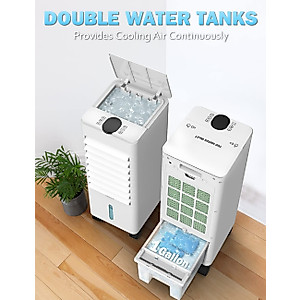 Evaporative Air Cooler - SEEPER 4-IN-1 Cooling Tower Fan with Evaporative Cooler & Humidifier, 12H Timer & Remote Control, Fast Cooling w/Ice Box, Portable Air Conditioner for Small Room Home Office