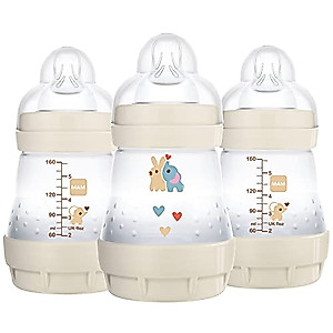 MAM Easy Start Anti Colic Baby Bottle 5 oz, Easy Switch Between Breast and Bottle, Reduces Air Bubbles and Colic, Newborn, Unisex, 3 Count (Pack of 1)