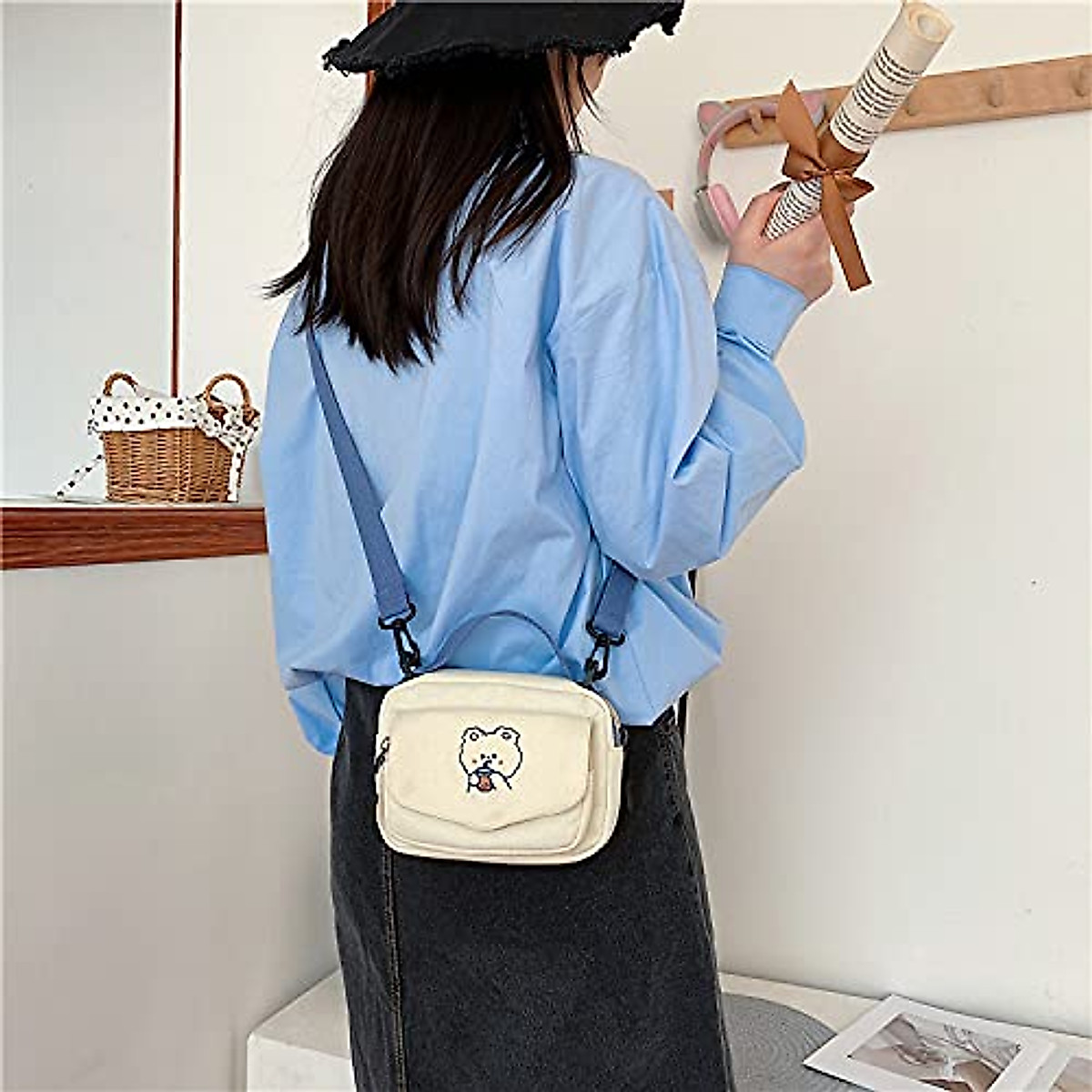 MBVBN Kawaii Purse Crossbody Bag Kawaii Wallet Kawaii Crossbody Bag Kawaii Corduroy Purse Mini (Beige)