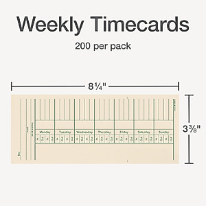 Adams Time Cards, Weekly, 2-Sided, Overtime Format, 3-3/8" x 8-1/4", Manila, Green/Red Print, 200-Count (9660-200)