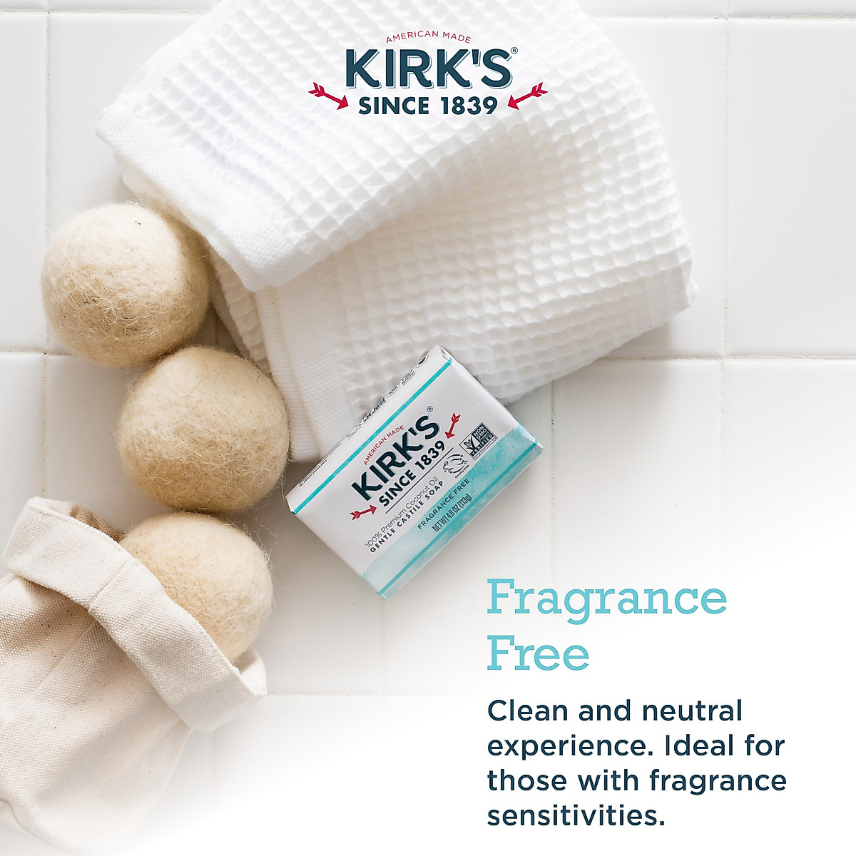 Kirk's Original Coco Castile Soap Fragrance Free 4 oz, Pack 18