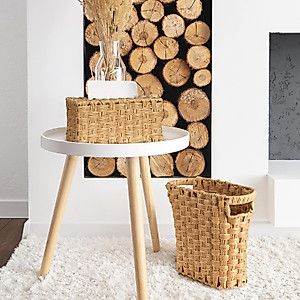 Wicker Waste Basket, Wicker Trash Can with Built-in Handles, Multifunctional Mini Wicker Basket for Home and Office, Compact Design and Durable Construction with Fine Artisanal Craftsmanship