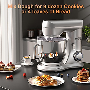 Mini Angel Stand Mixer,10-Speed 5QT Kitchen Electric Mixer,Tilt-Head Food Mixer with Dough Hook, Wire Whisk, Flat Beater, Stainless Steel Bowl (Silver)