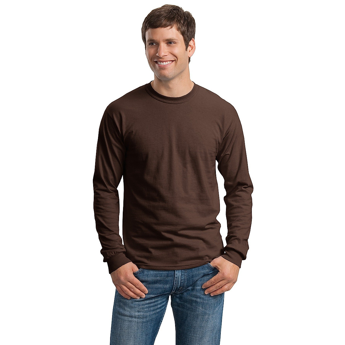 Gildan 100% Cotton Long-Sleeve T-shirt (G2400) Tee X-Large Dark Chocolate