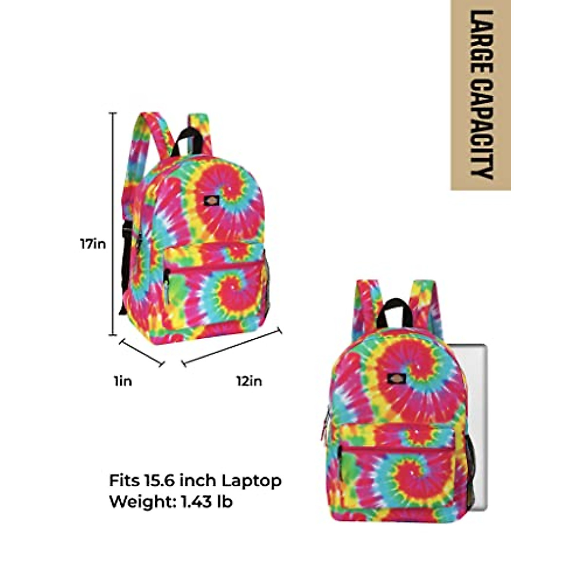 Dickies Freshman Backpack Classic Logo Water Resistant Casual Daypack for Travel Fits 15.6 Inch Notebook (Pink Tie Dye)