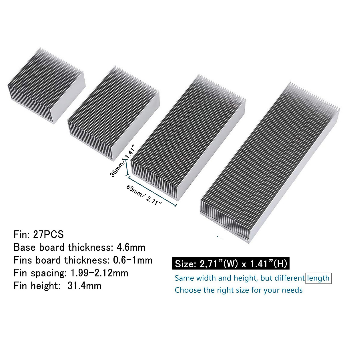 Awxlumv Extra Large Heat Sinks Aluminum 15.75" x2.71" x 1.41" / 400x69x36mm High Power Heatsink Diffusion Cooling Module Cooler 27 Fin Radiator for LED Light Amplifier Transistor Semiconductor PCB