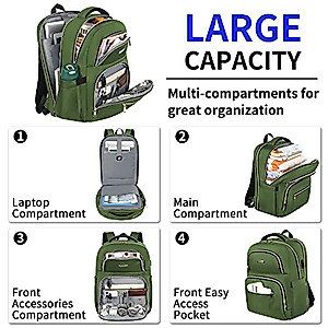 LTINVECK Travel Laptop Backpack for Women Men, Business Anti Theft TSA Friendly Laptops Backpack with USB Charging Port,Durable Water Resistant Computer Bag Fits 15.6 Inch Laptops,Green