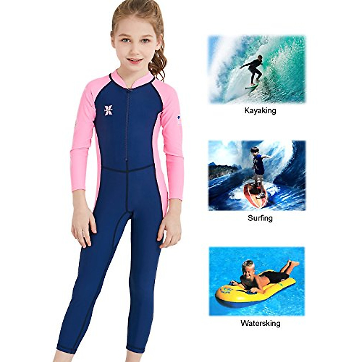 Girls Sun Suit Long Sleeve UV Sun Protection Swimsuit One Piece Stretch Full coverage Wetsuit Swimwear Navy S