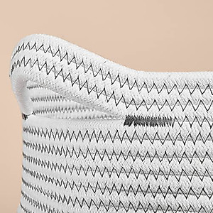 LA JOLIE MUSE 15” Large Cotton Rope Storage Basket with Handles, Versatile Organization and Storage Bin Organizer, Natural and Safe for Baby and Kids, 15”(H)*14.2”(D), White, Zig Zag Line Patterned