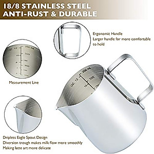 CAMKYDE Stainless Steel Milk Frothing Pitcher 12 oz, Espresso Steaming Pitcher with Decorating Pen for Espresso Machines, Cappuccino, Latte Art