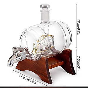 Decanter Whiskey Decanter Wine Decanter Decanters Sailing Ship Stainless Steel Spigot Liquor Dispenser Wooden Stand With Faucet Wine For Tequila Bourbon Rum Alcohol Related Gifts For Dad 1000ML Whiske