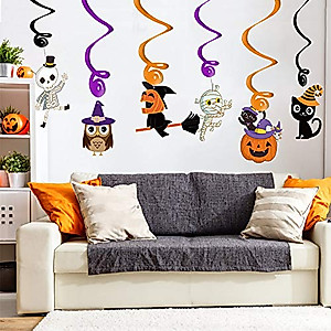 2023 Halloween Banner Party Decoration（Pre-Assembled）Cute Halloween Garland Bunting Banner Triangle Flag with Foil Swirl Ceiling Hanging Cards, Pumpkin Ghost Witches Bat Spider Skull Sticker