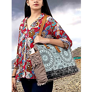 CLA Large Canvas Bag, Multicolor, Cowhide Hair On Leather With Upcycle Canvas Handbag for Women