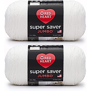 Red Heart Super Saver Jumbo White Yarn - 2 Pack of 396g/14oz - Acrylic - 4 Medium (Worsted) - 744 Yards - Knitting/Crochet