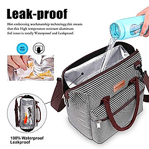 angel wish Lunch Bags for Women Leakproof Insulated Crossbody Wide Open Lunch Bag Lunch Pail Adults Lunch Box Lunch Cooler Bag for Women,Nurse,Teachers (Black White Strip)