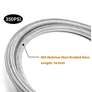 MENSI 16 Feet Stainless Steel Braided BBQ Grill Extension Propane Hose 3/8" Female Flare Threads