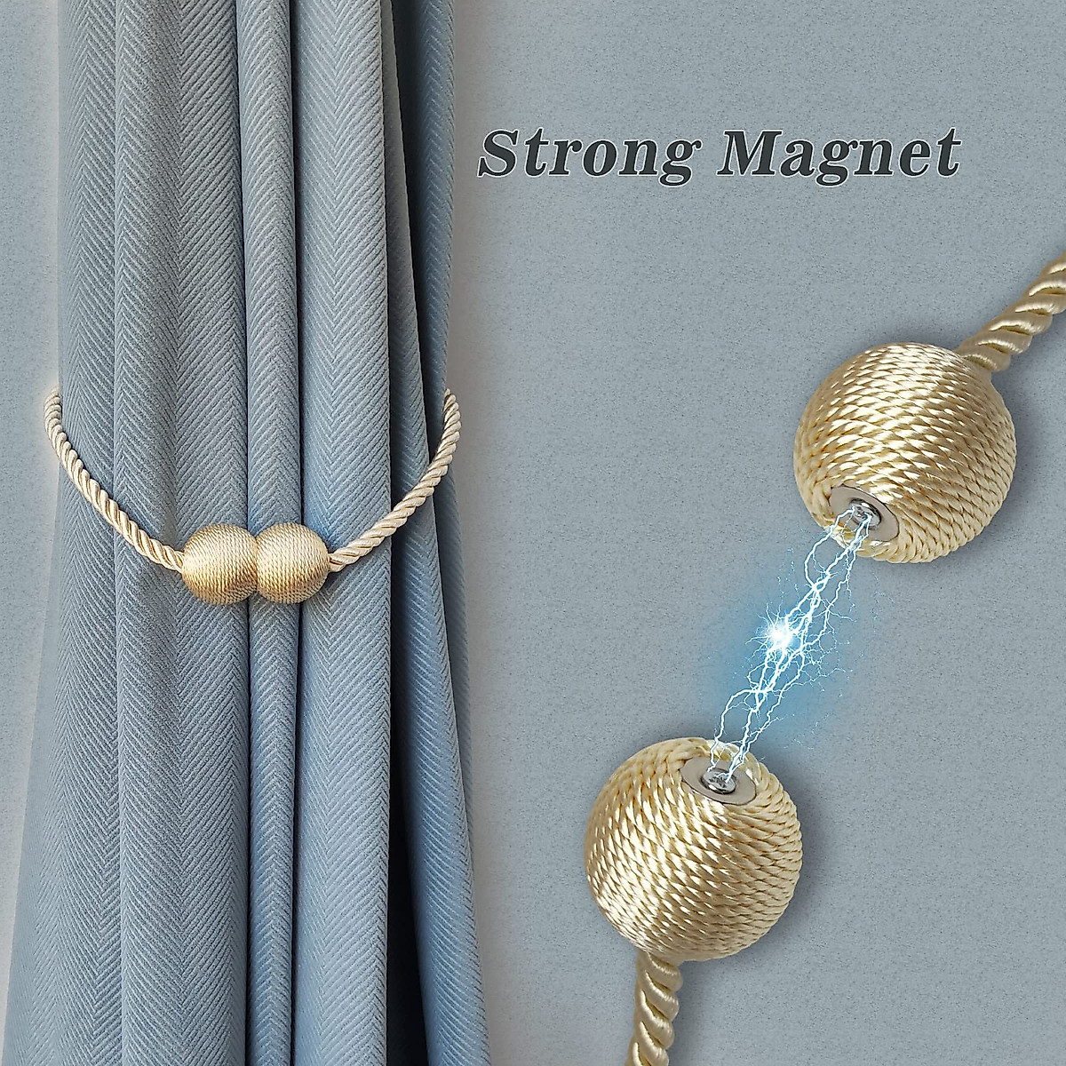 Hion Magnetic Curtain Tiebacks Grey 2pcs, Curtain Tiebacks Buckles Holdbacks Holders Hooks Clip for Home Bedroom Office Decorative Curtain