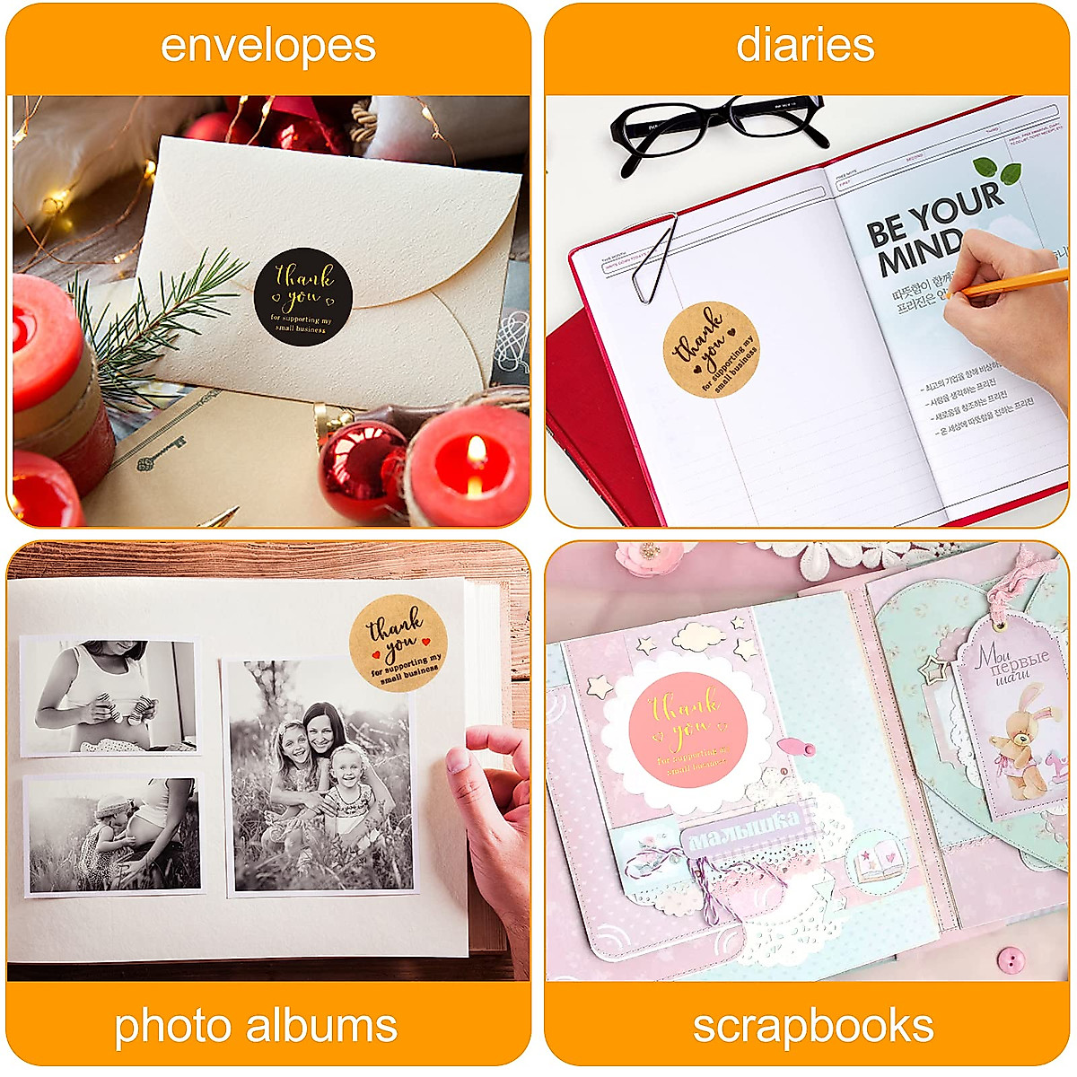 2000Pcs 1inch Thank You Stickers, 3-Color Thank You Stickers Small Business, Thank You for Supporting My Small Business Adhesive Sticker Labels, Round Stickers for Business (4 Rolls, Each roll 500Pcs)