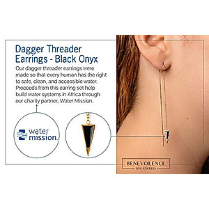 Benevolence LA Dagger Threader Triangle Earrings, 14k Gold Threader Earring, Dangle Drop Long Chain Earring for Women, Gifts for Mom, Nickel Free Thread Earrings, Onyx Dagger