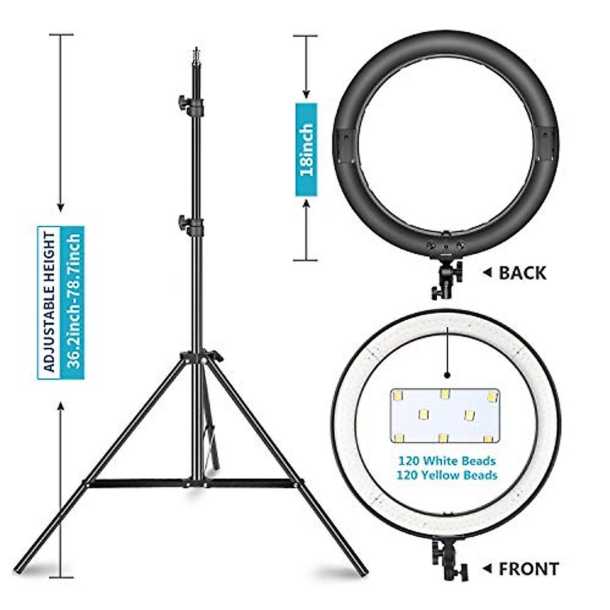 NEEWER 18" LED Ring Light Kit for Makeup YouTube TikTok Video Blogger Salon, Adjustable Color Temperature with Battery/DC Power Option, USB Battery Charger, AC Adapter, Phone Clamp and Stand