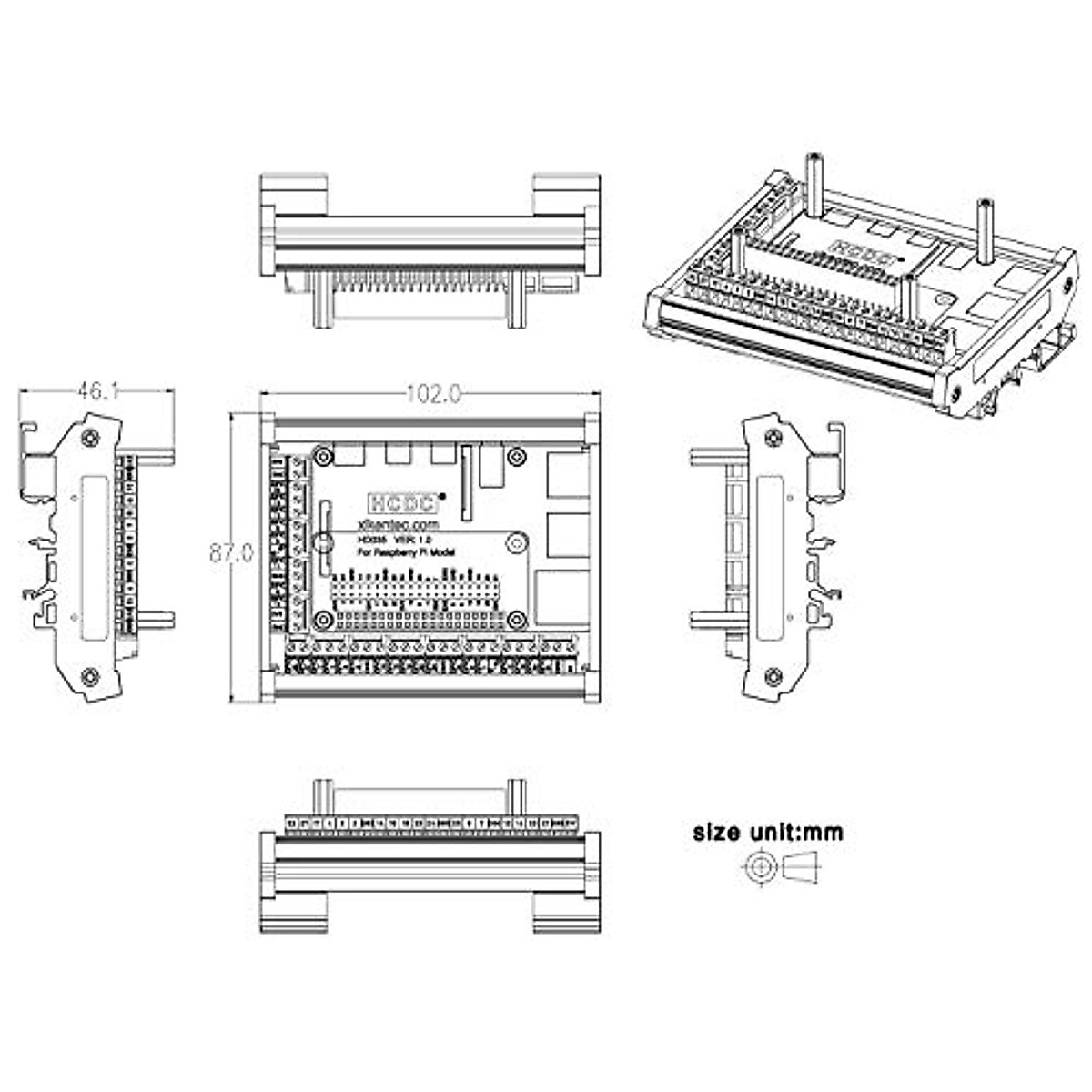 DIN Rail Mount Pinout Breakout Terminal Block Module for Raspberry Pi A+ 3A+ B+ 2B 3B 3B+ 4B Zero Zero-W