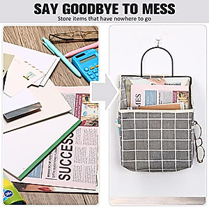6 Pieces Wall Hanging Storage Bag with 10 Sticky Hooks Grid Over The Door Closet Organizer Pocket Hanging Wall Basket Camper Storage Accessories for Inside Bedroom Bathroom (Gray Grid)