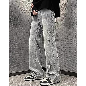 Kisswow Star Jeans Y2k Cargo Pants Women High Waist Ripped Jeans Womens Star Pants Aesthetic Pants Cyber Y2k Jeans for Women Cute Jeans for Teens