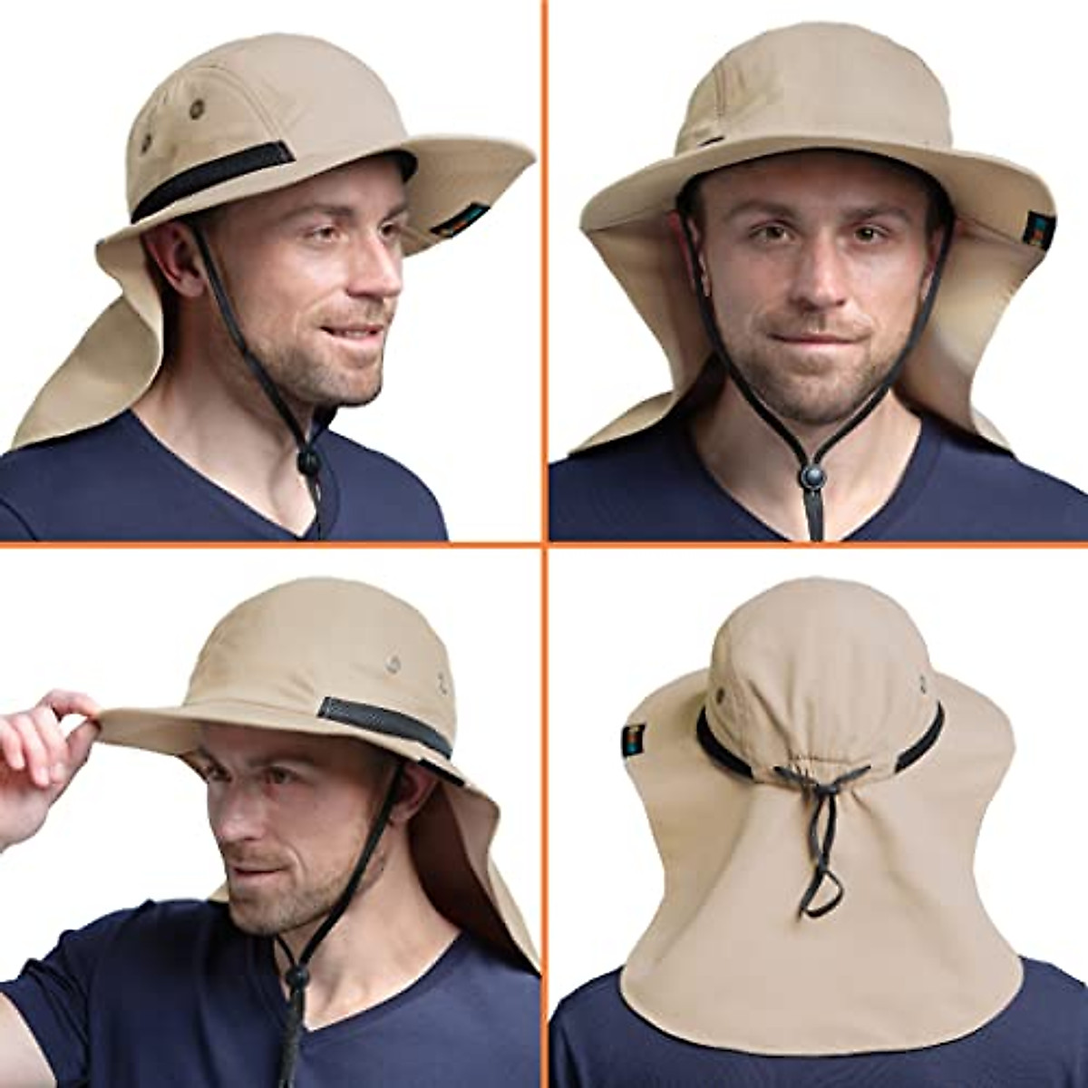 SUN CUBE Sun Hat for Men, Wide Brim Fishing Hat Neck Flap Cover Men Women, Hiking Safari, UV Sun Protection Summer Gardening Beach Camping UPF 50+, Tan