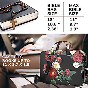 Bible Covers for Women Large Medium Size - XXL Floral Bible Case Bag Fits Books Up to 11 x 9.7 x 1.9 Inches - | Zippered Pocket | Pen Slots | Shoulder Strap | - Black Christian Gift for Girl