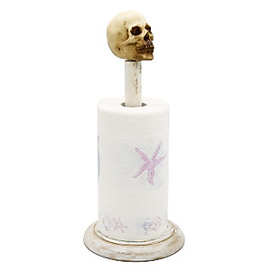 Rustic Wood Skull Paper Towel Holder Stand Up Paper Towel Holder, Easy One-Handed Tear Kitchen Paper Towel Dispenser with Weighted Base for Standard Paper Towel Rolls,Rustic White