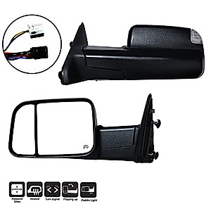 AERDM New towing mirror Black Housing with Temperature sensor fit 2009-2015 Ram 1500, 2010-2015 Ram 2500 3500 Towing Mirrors with Turn Signal, Puddle Lights