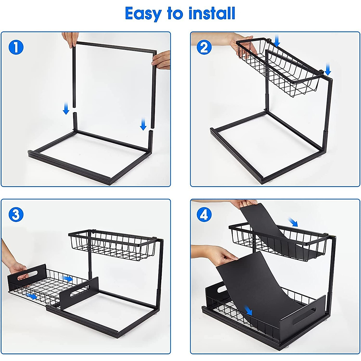 YTCYKJ Under Sink Organizers,2 Tier Pull Out Cabinet Organizer,Drawer Pull Out Cabinet Organizer,Slide Out Kitchen Cabinet Storage Sliding Shelves,14.4L x 10.6W x 10.4H