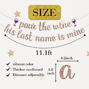 Ambishi Rose Gold Glitter Pour The Wine His Last Name is Mine Banner, Funny Bachelorette Party Decoration Sign, Wine Theme Bridal Shower Party Bunting Decor Photo Booth Props