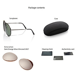 Porsche Design P8478 Iconic Sunglasses (60mm, C - Grey Mat/Lens - Green/Extra Lens - Dark Orange, Silver Mirrored)