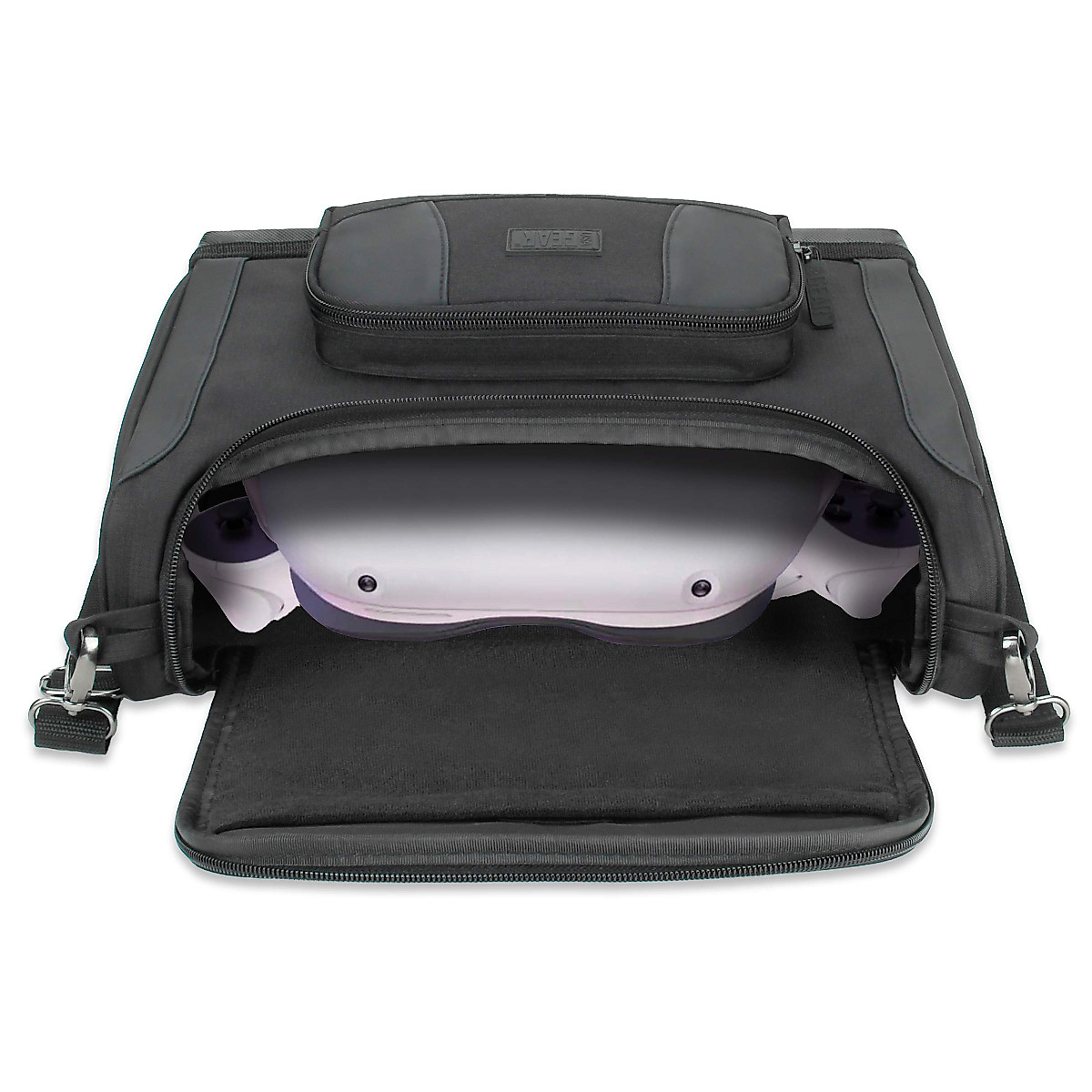 USA GEAR VR Travel Case Compatible with Oculus Quest - Compact Messenger Bag with Adjustable Interior, Durable Exterior fits Oculus Quest 2 VR Gaming Headset, Controllers, and More Accessories (Black)