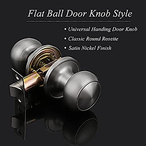 Probrico Brushed Nickel Passage Door Knobs Round Handles for Hall or Closet Knobs Keyless Hardware, 5 Pack