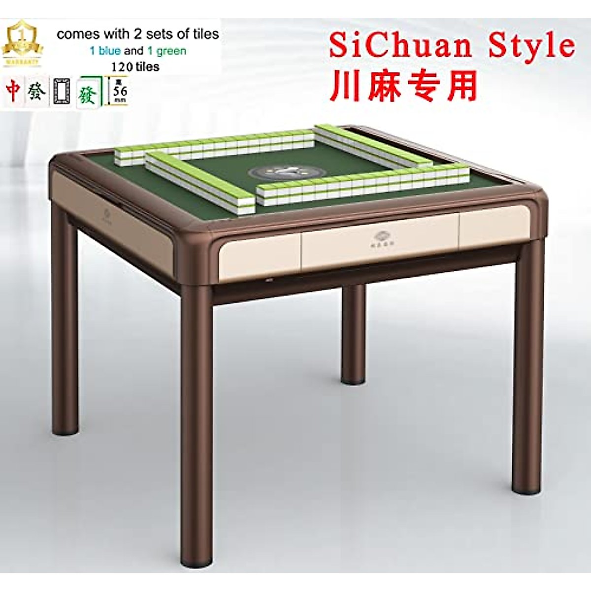 SICHUAN Style 川麻 Automatic Mahjong Table Dining Table with 4 Legs - 自动麻将桌 电动麻雀台 配两副 超大尺寸手感牌 56号超大牌 四川麻将108张专用 “血战到底 血流成河” 玩法 不适用其他玩法