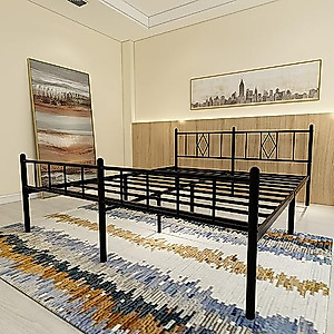 Emiosmt 14 Inch Bed Frame California King Size with Headboard/Footboard, Heavy Duty Platform Cal King Bed Frame, Under bed Storage Space, Steel Slat Support, No Box Spring Needed, Easy Assembly, Black