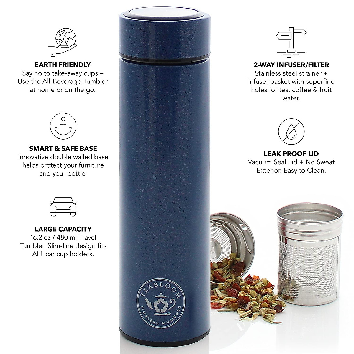 Teabloom - The ORIGINAL All-Brew Travel Tumbler & Thermos | OPRAH’s Favorite | 16oz/480ml Insulated Water Bottle/Tea Flask/Cold Brew Coffee Mug