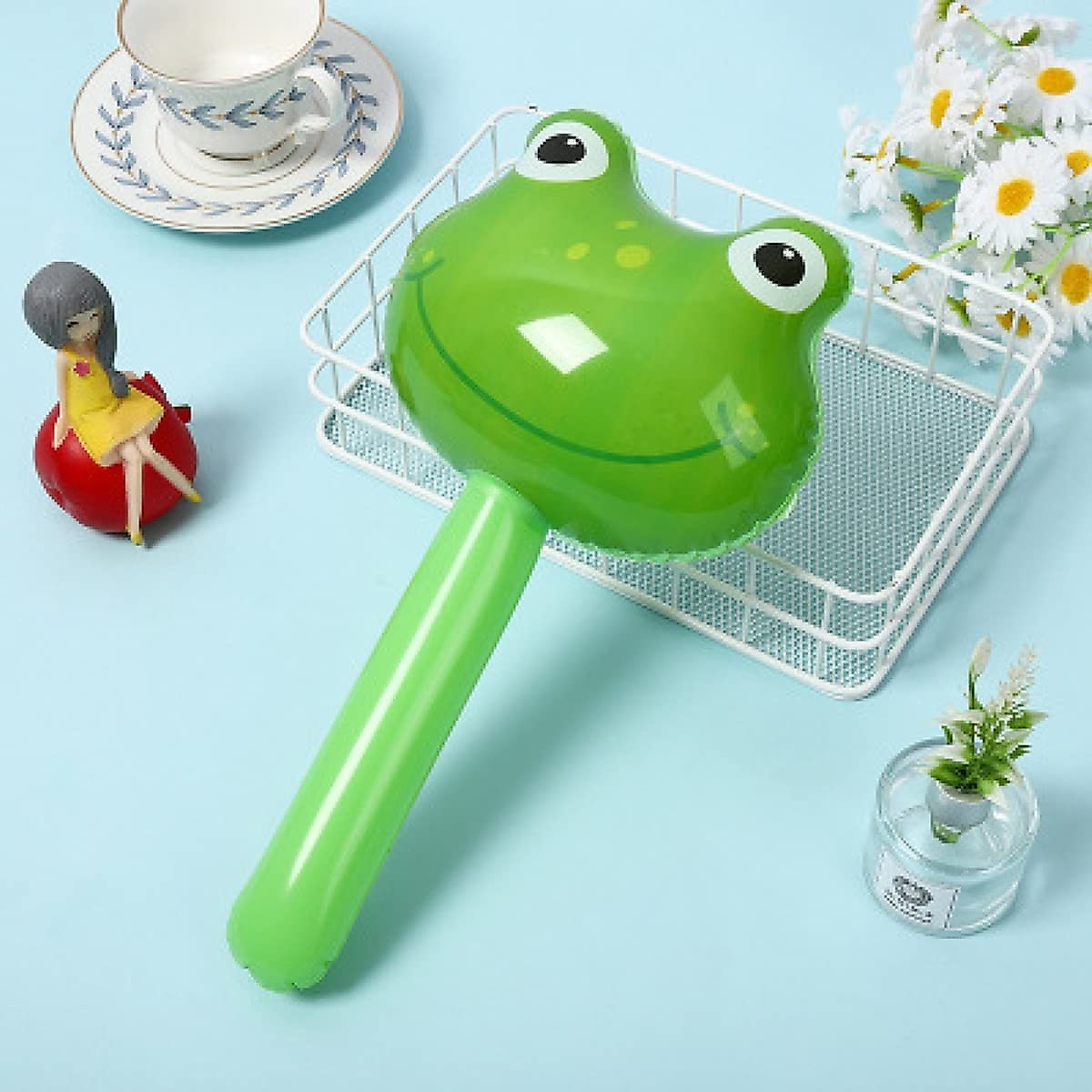 Dzrige Inflatable Frog Hammer with Sound Bell Big Eye Frog Stick Hammer Frog Inflatable Stick Balloon Funny Handle Hammer Toys for Theme Party Wedding Birthday Kids Party Decor (3Pcs)