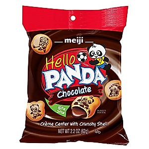 Meiji Hello Panda Cookies, Chocolate Crème Filled - 2.2 oz, Pack of 6 - Bite Sized Cookies with Fun Panda Sports