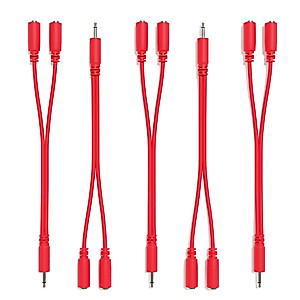 ExcelValley - 5-Pack - Mono Splitter Y Patch Cables - TS 3.5mm 1/8" Eurorack Synth Synthesizer [Red]