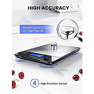 【NASA-Grade】33lb Food Kitchen Digital Scale,【Bread Meat Cookies Measures Precisely】Weight Grams and Ounces for Baking Cooking,1g/0.1oz Precise Graduation,304 Stainless Steel,Waterproof Tempered Glass