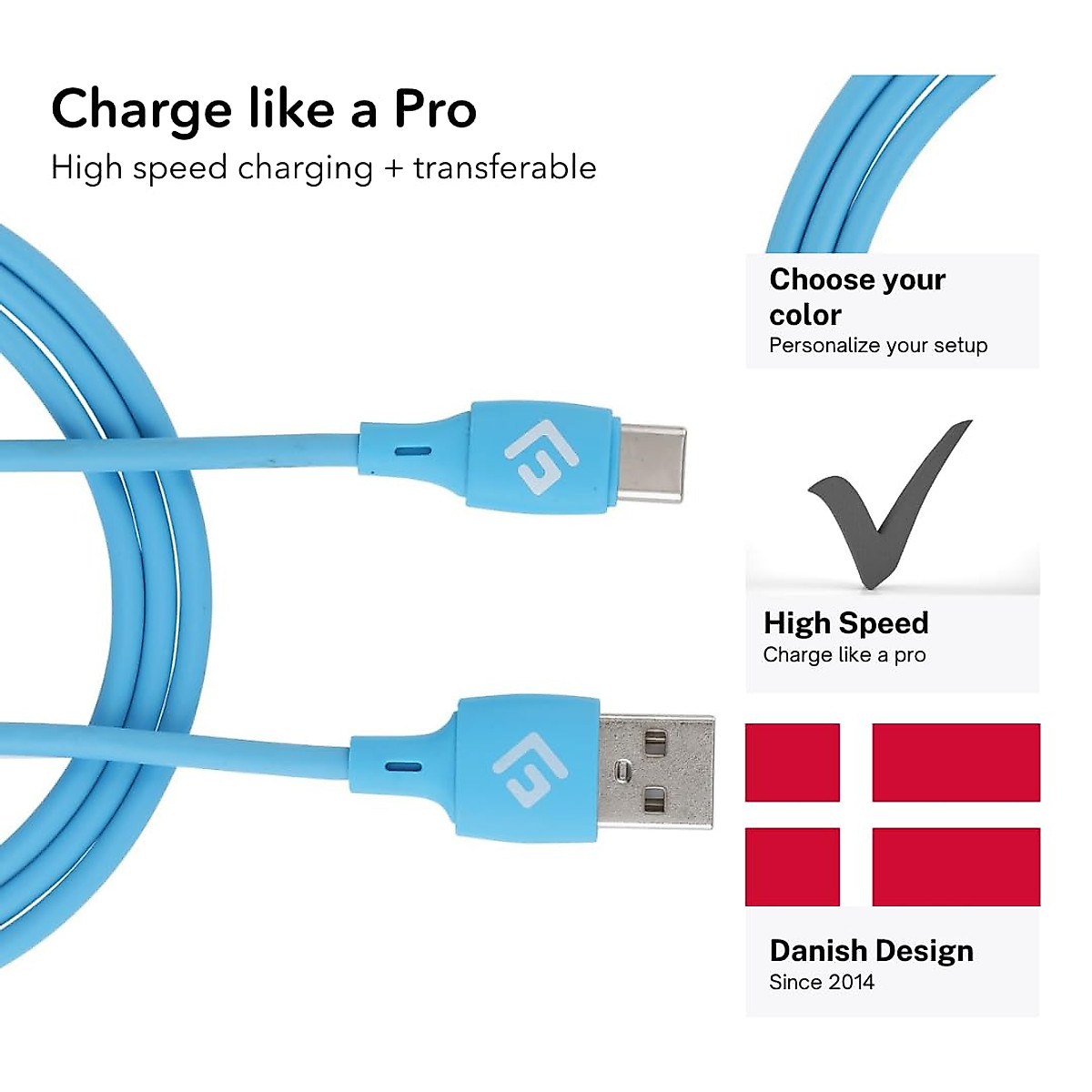 FLOATING GRIP USB C/USB A Charging Cable, 3M/10FT, Type c Fast Charging Cable with Data Sync, Compatible with PlayStation, Xbox & More (Blue)